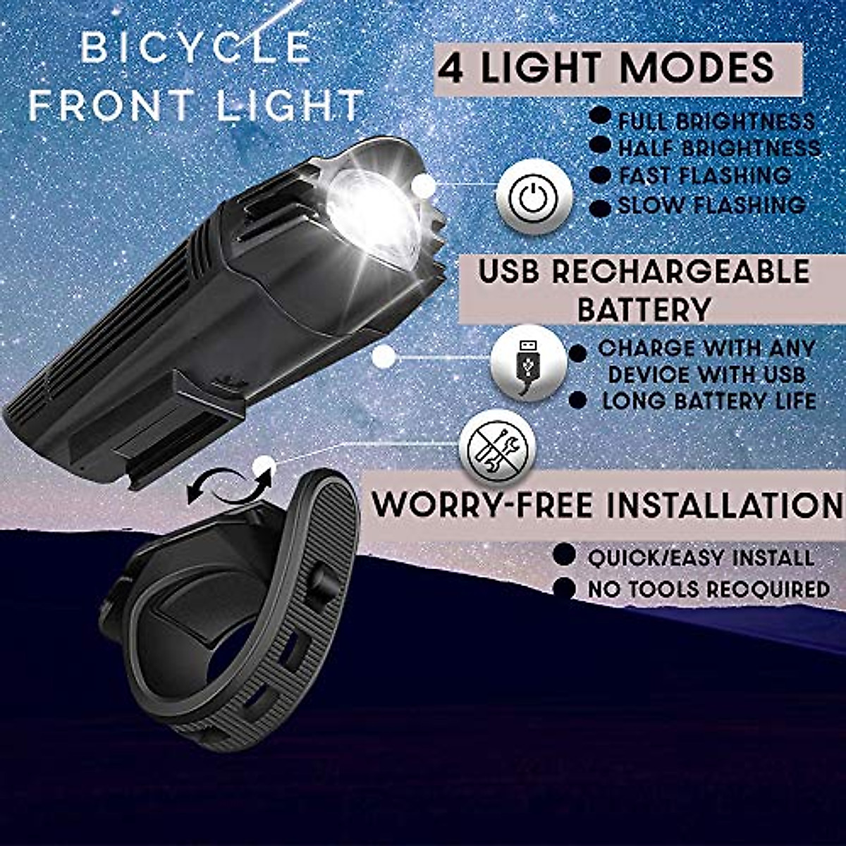 Apremont 450 Lumen Bike Lights Front and Back Set - Bicycle Accessories for Night Riding - USB Rechargeable Bike Light Set, Waterproof, LED Safety Flashlight Cycling Accessories - Adult Kid MTB Helmet