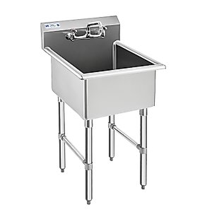 HALLY Commercial Stainless Steel Sink 1 Compartment NSF Prep & Utility Sink with 8" Faucet 18" L x 18" W x 12" D Bowl for Bar, Restaurant, Kitchen, Hotel and Home