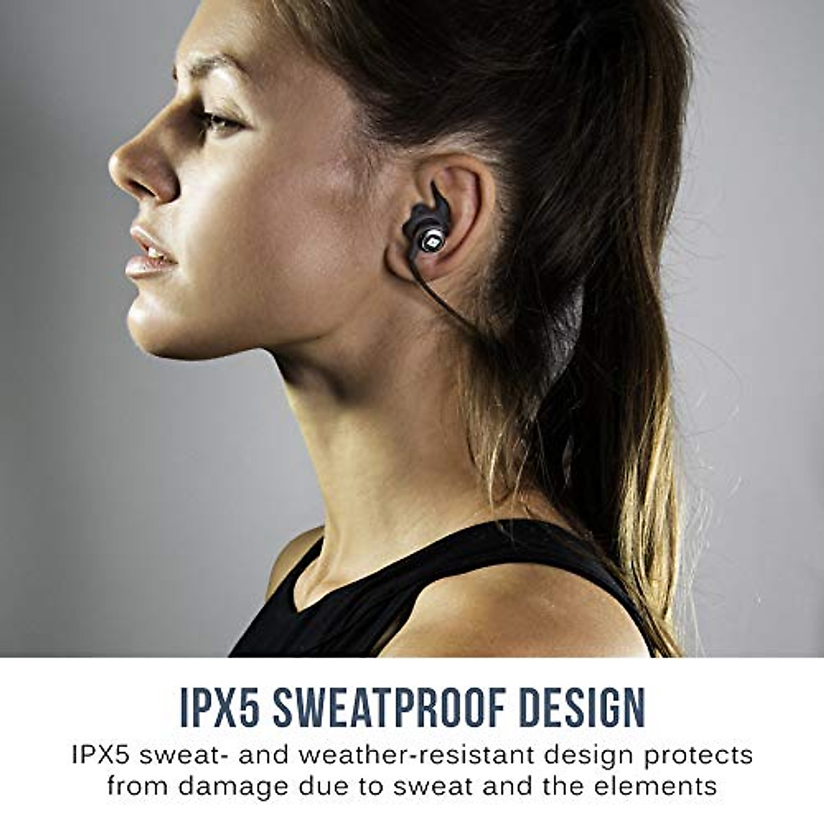 MEE audio M9B Bluetooth 5.0 Wireless in-Ear Headphones with Built-in Headset Microphone - 9 Hours Long Battery Life, IPX5 Waterproof Noise Isolation Earbuds - for Workout Gym Sports Black