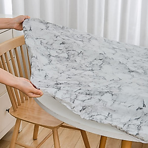 Round Vinyl Fitted Tablecloth with Flannel Backing Elastic Table Cloth Waterproof Oil-Proof Plastic Table Cover