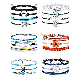 Hicarer 21 Pieces Surfer Wave Bracelet Ocean Wave Adjustable Waterproof Handmade Friendship Bracelet Summer Sunflower Bracelets Anklets Jewelry for Women Teen Girls (Ocean Style)