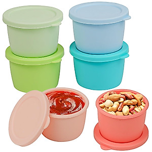 Webake 2.5 oz Salad Dressing Container to Go, 6 Pack Silicone Sauce Container with Lids, Leakproof Condiment Container Fits in Bento Box for Lunch, Reusable Sauce Cups for Office, Travel, Picnic