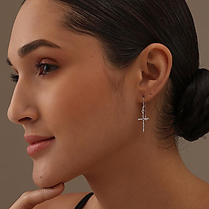 LeCalla 925 Sterling Silver Women's Drop & Dangle Earrings Lightweight Cross Dangle Drop Earring Religious Gift for Women - 35mm