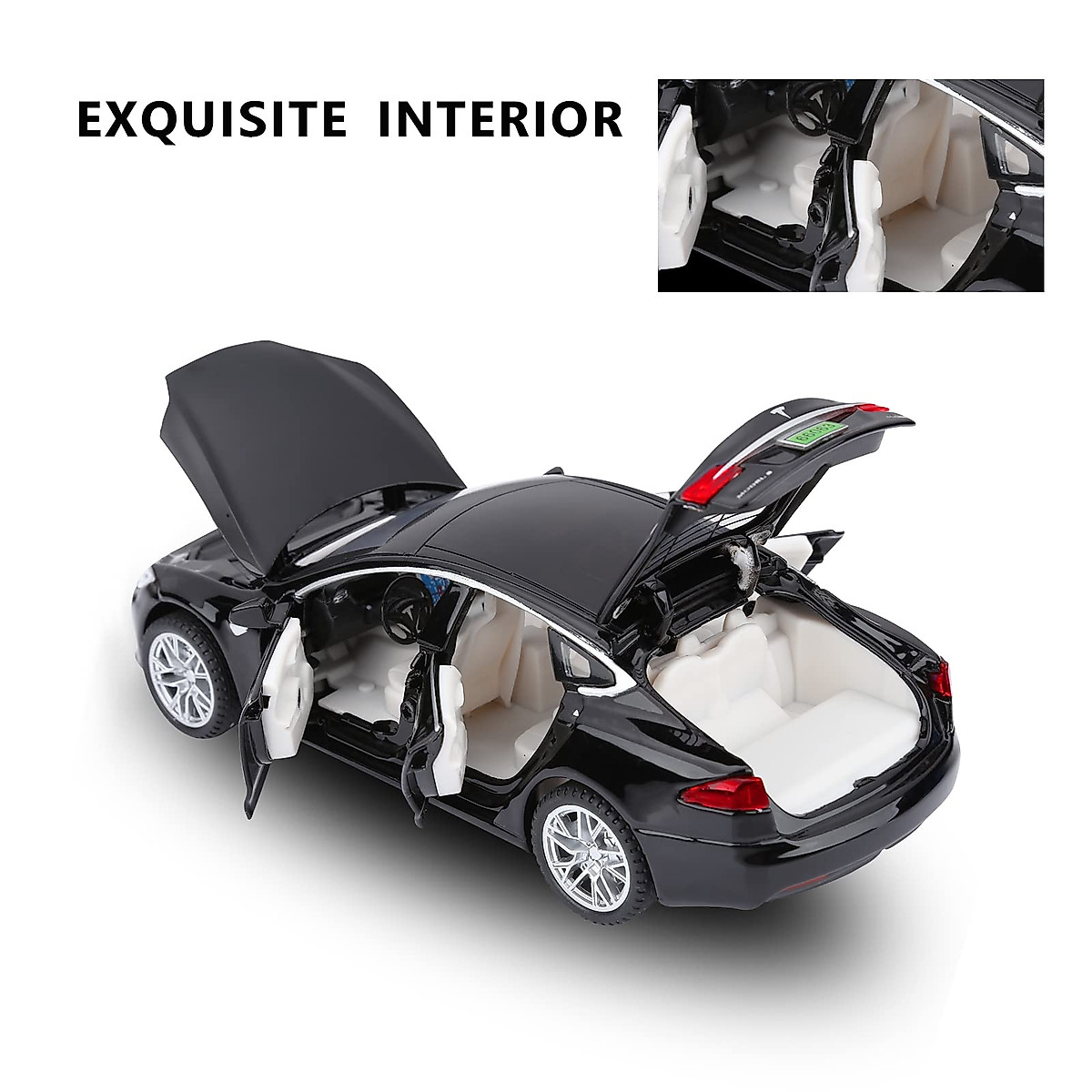 SASBSC Toy Cars Model S Die Cast Metal Model Cars with Door Open Light and Sound Pull Back Car Toys for Boys and Girls 3-12 Years Old