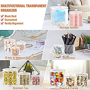 Eschen Apothecary Jars, 3 Pack Bathroom Storage Organizer, 28-oz 17-oz 9-oz Clear Acrylic Cotton Ball Holder with Lid for Qtip, Makeup Sponges, Flossers, Bath Salts, Swab Vanity Canister Dispenser