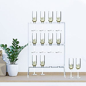 KOLUTI 3-Tier Champagne Wall Holder Stand for Party, Solid Acrylic Wine Glass Rack Floor Standing, 12 Glassware Wall-Mount Stemware Hanging, Drink Tower Shelf for Wedding Birthday Christmas Décor…