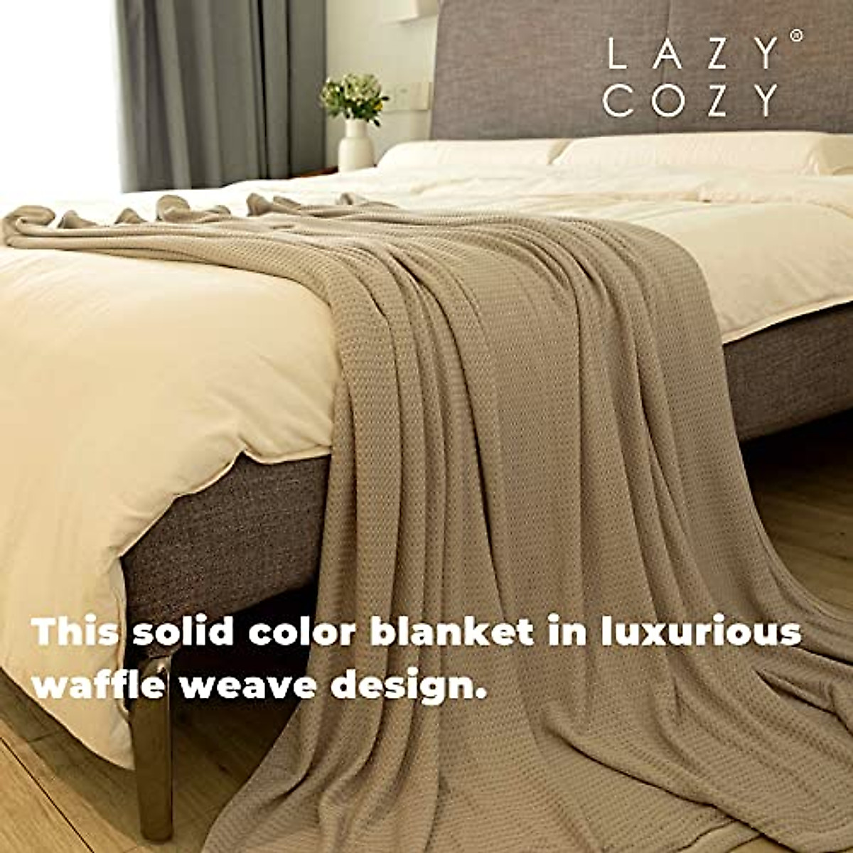 LazyCozy Bamboo Waffle Weave Throw Blanket for All Season Cozy Lightweight Thermal Blanket for Couch Bed Sofa 50x60 inch, Oatmeal