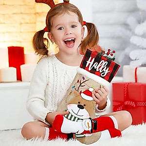 Dreamdecor Christmas Stockings Personalized with Name, 18" Christmas Stocking Deer Gnome Santa Snowman Burlap Plaid Xmas Stocking Holiday Christmas Decoration Gifts for Family Kids