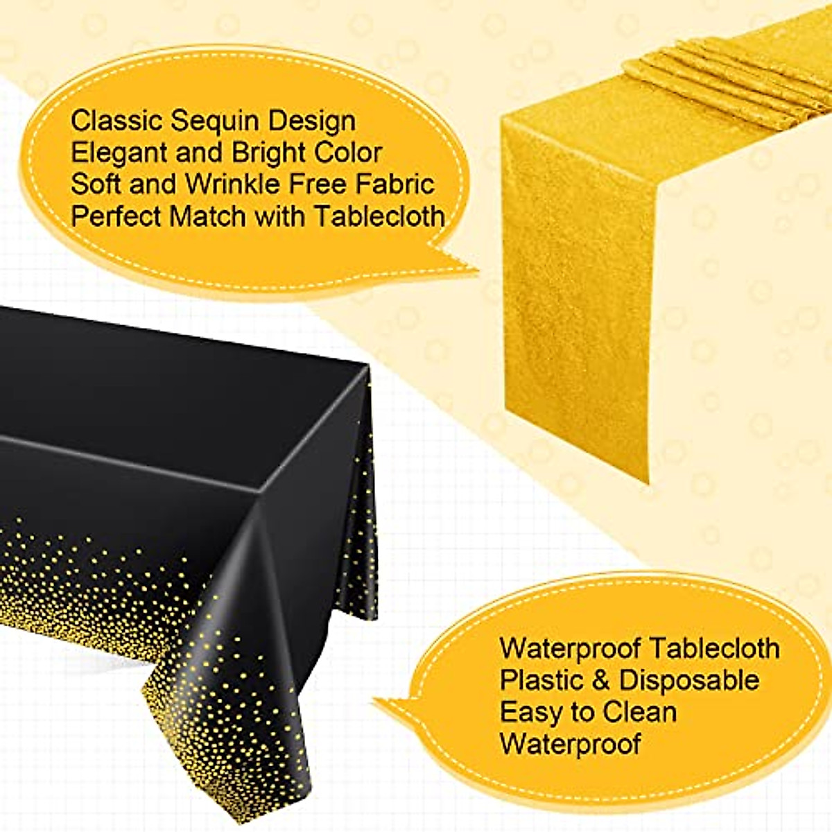 10 Pcs Dessert Table Display Set 3 Tiers Plastic Cupcake Stand Rectangle Serving Trays Tablecloth Sequin Table Runner for Wedding Birthday Baby Shower Tea Party Decorations (Black)