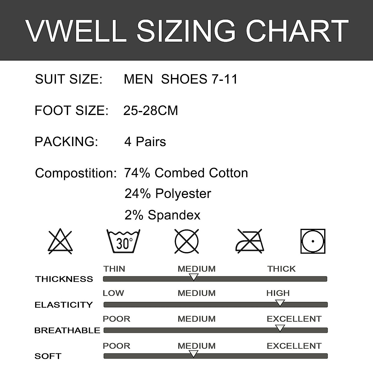 VWELL Cotton Toe Socks Five Finger Socks No Show Crew Athletic Running Socks 4 Pairs,Size 7-11
