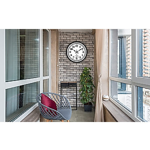 JENLYSTIME 12 Inch Indoor/Outdoor Retro Waterproof Wall Clock with Thermometer Silent Round Quartz Battery Operated Easy to Read Decorative for Kitchen Patio,Bathroom,Deck,Porch,Pool(Silver)