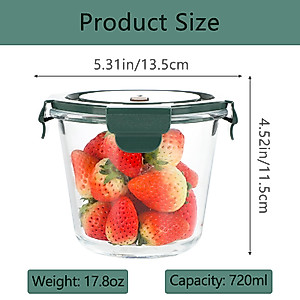3-Cup/24 Ounce Glass Food Storage Containers, Round Glass Soup Container with Airtight Lids, Leak-proof Soup Stew Food Storage and Meal Prep Container, Microwave Freezer Safe, 1pcs