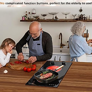 Karinear 110V Electric Cooktop 2 Burners Electric Stove 12 Inch Knob Control Countertop & Built-in Ceramic Cooktop, 9 Heating Level, Hot Warning, Over-Temperature Protection(Black Knob)