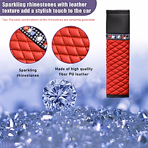 Ziciner 2PCS Leather Seat Belt Cover, Sparkling Rhinestone Seat Belt Covers for Women, Soft Harness Pads Strap Helps Protect Your Neck & Shoulder, Auto Interior Accessories for Adult Kid (Red)