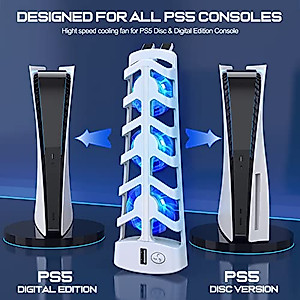 EUROA Cooling Fan, Efficient Cooling System with 5200RPM Cooling Fans&LED Light Compatible with Playstation 5, Upgrade Accessories Cooler Fan Cooling Fan for PS5 Console Disc&Digital Edition, USB Hub