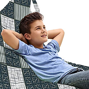 Lunarable Talavera Lounger Chair Bag, Stripped and Ornamental Squares Modernistic Mosaic Design Illustration, High Capacity Storage with Handle Container, Lounger Size, Multicolor