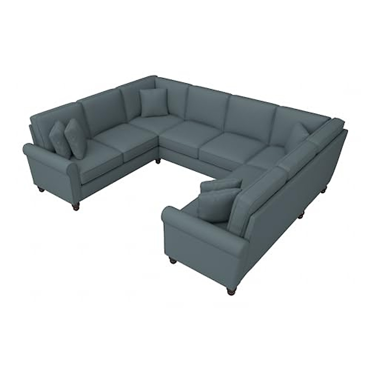 Bush Furniture Hudson U Shaped Sectional Couch, 113W, Turkish Blue Herringbone