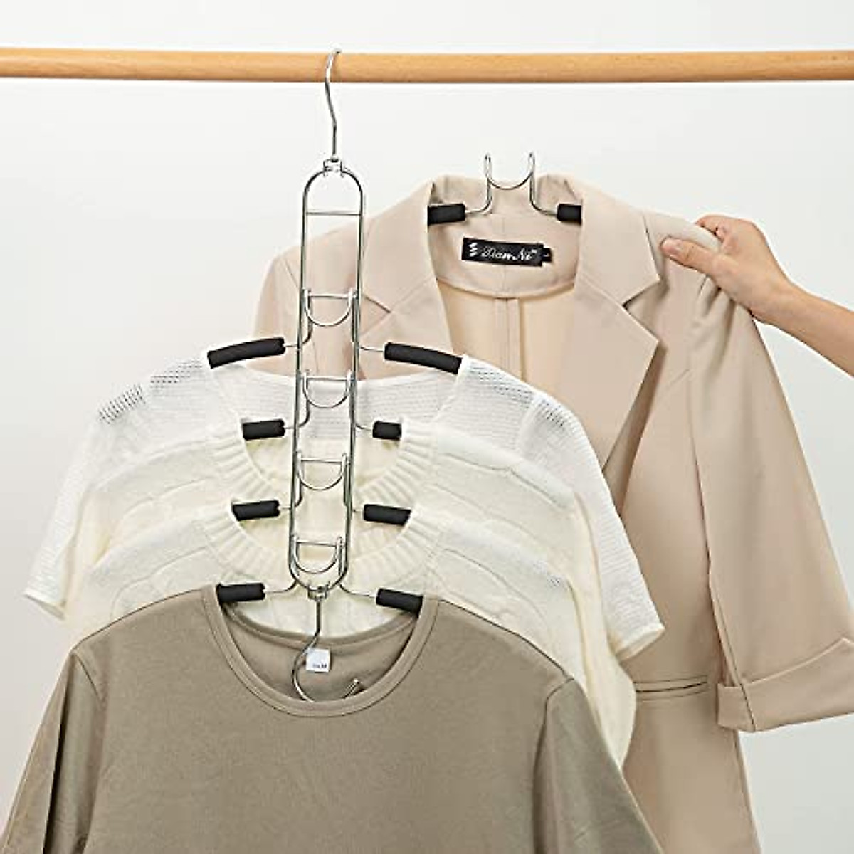 Nature Smile 2 Pack 5 in 1 Anti Slip Clothes Hangers,Space Saver Magic Metal Hangers,Multi Layers Wardrobe Clothes Rack,Heavy Duty Metal Blouse Hanger Closet Storage Organizer