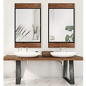 Kate and Laurel Kincaid Farmhouse Wood and Metal Framed Mirror, 20 x 36, Rustic Brown and Black, Chic Rectangle Mirror for Wall