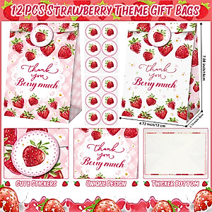 Strawberry Party Favor 72 PCS Sweet Berry Slap Bracelets DIY Stickers Temporary Tattoos Keychain Plastic Straws Gift Bags for Kids Girls Birthday Party Baby Shower Summer Fruit Goodie Bag Fillers