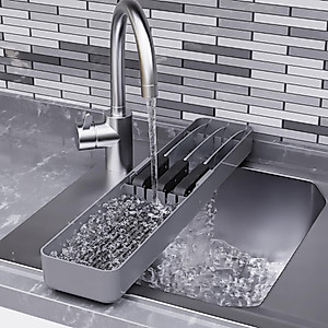 KOUPA Expandable Silverware Drawer Organizer Set of 2, Compact Utensil Flatware Tray for Kitchen, Adjustable Plastic Cutlery Holder Storage for Spoons Forks Knives, Gray