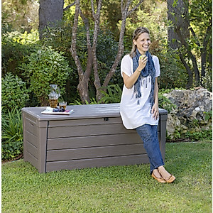 Keter Brightwood 120 Gallon Outdoor Garden Patio Storage Furniture Deck Box
