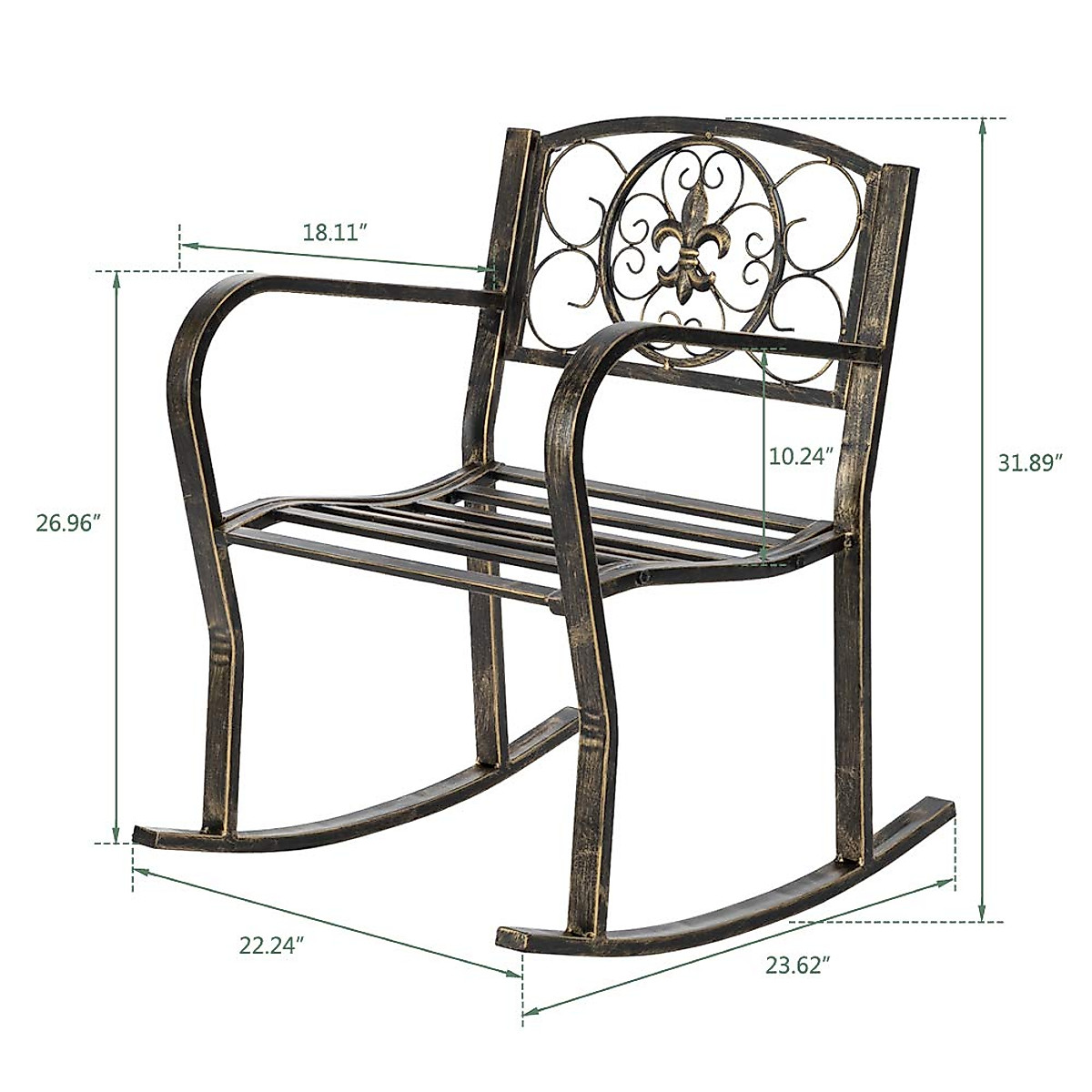 WARMHAND Garden Rocking Chair with Wide Seat Outdoor Garden Vintage Style Bronze
