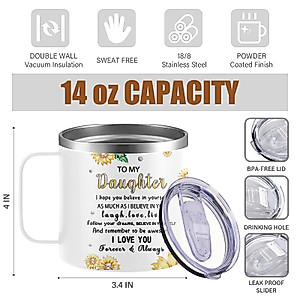WWHSAI Daughter Tumbler Gifts from Mom, to My Daughter Insulated Stainless Steel Coffee Cup Travel Tumbler Mug 14oz, Christmas Graduation Mothers Day Birthday Gifts for Daughters Adult from Mom
