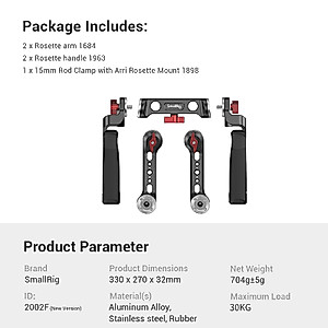 SMALLRIG Rosette Handle Kit with Rosette Extension Arm for Camera Shoulder Rig Support - 2002