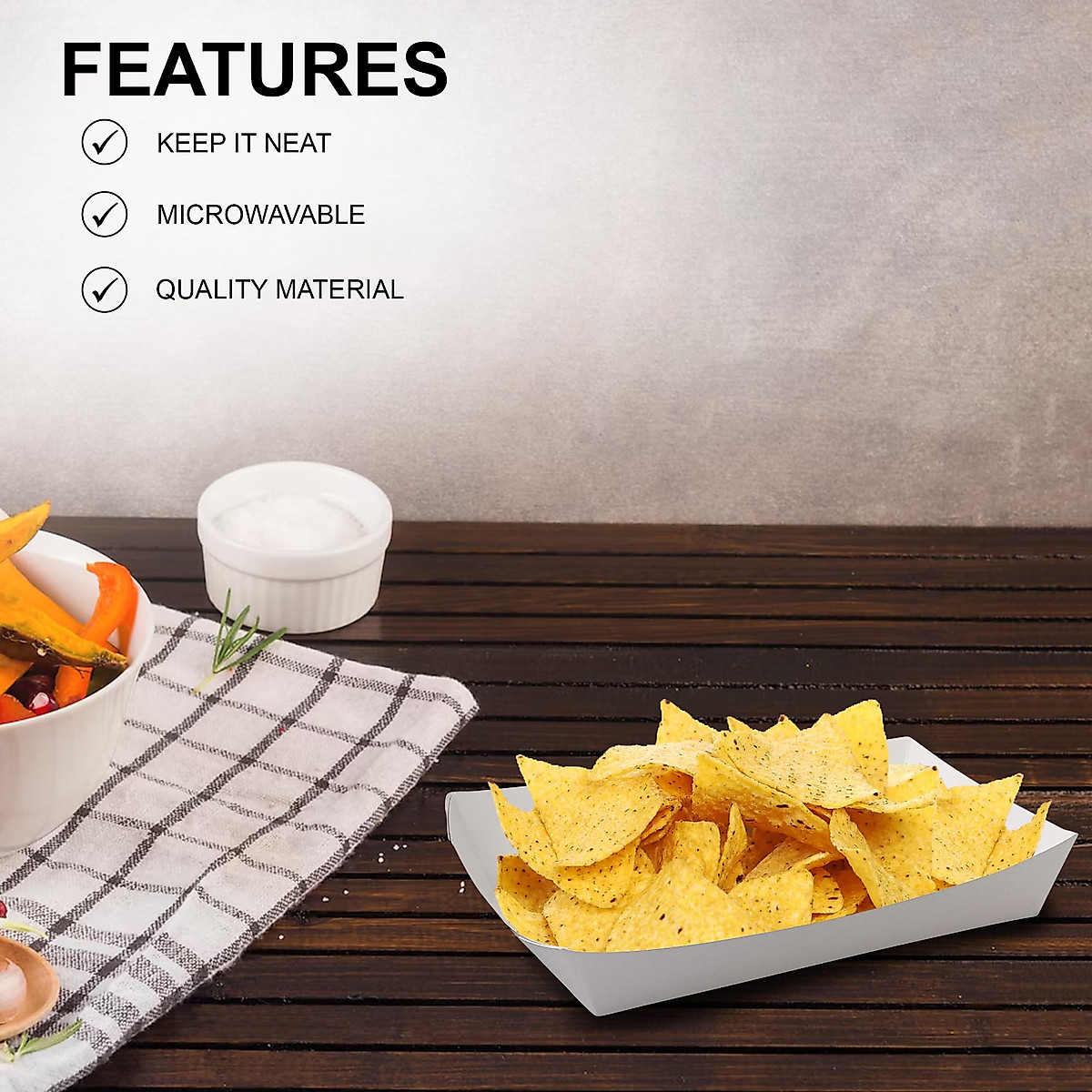 MT Products French Fries Paper Food Tray - 6.9" x 6.6" x 1.2 (50 Pieces) White Shallow Serving Nachos Boats Disposable - Grease Resistant Trays - Made in The USA