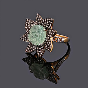 Handmade Natural Diamond Ring ,With 14K Fine Gold Star Shape Ring With Translucent Blue Freshness Of The Oceans Aquamarine And 0.88 Carat Brown Natural Diamond (I2-I3 Clarity Size : 8.5) For Women