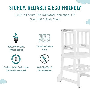 Dream On Me 2-in-1 Funtastic Tower and Step Stool, Easy to Assemble, Multi-Purpose Stool with Non-Toxic Paint Finish, Made of Solid Pinewood, White