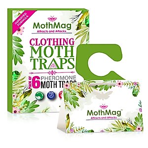 MothMag Moth Traps for Clothes, Closets, Fabrics, and Carpets, Clothing Moth Traps, Clothes Moth Traps, Closet Moth Traps, Moth Pheromone Traps, Extra-Strength Adhesive Glue Clothes Moth Trap, 6 Pack