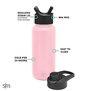 Simple Modern Water Bottle with Straw and Chug Lid Vacuum Insulated Stainless Steel Metal Thermos Bottles | Reusable Leak Proof BPA-Free Flask for Sports, Gym, Travel | Summit Collection | 32oz, Blush