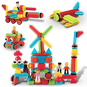 Picasso Toys 116pc Hedgehog Construction Building Blocks Toy Set Interlock Tiles with Idea Book, 4 Action Figure Characters, 4 Decorative Eyes STEM Learning Kit Playset for Boys Girls 3 and Up PTB116