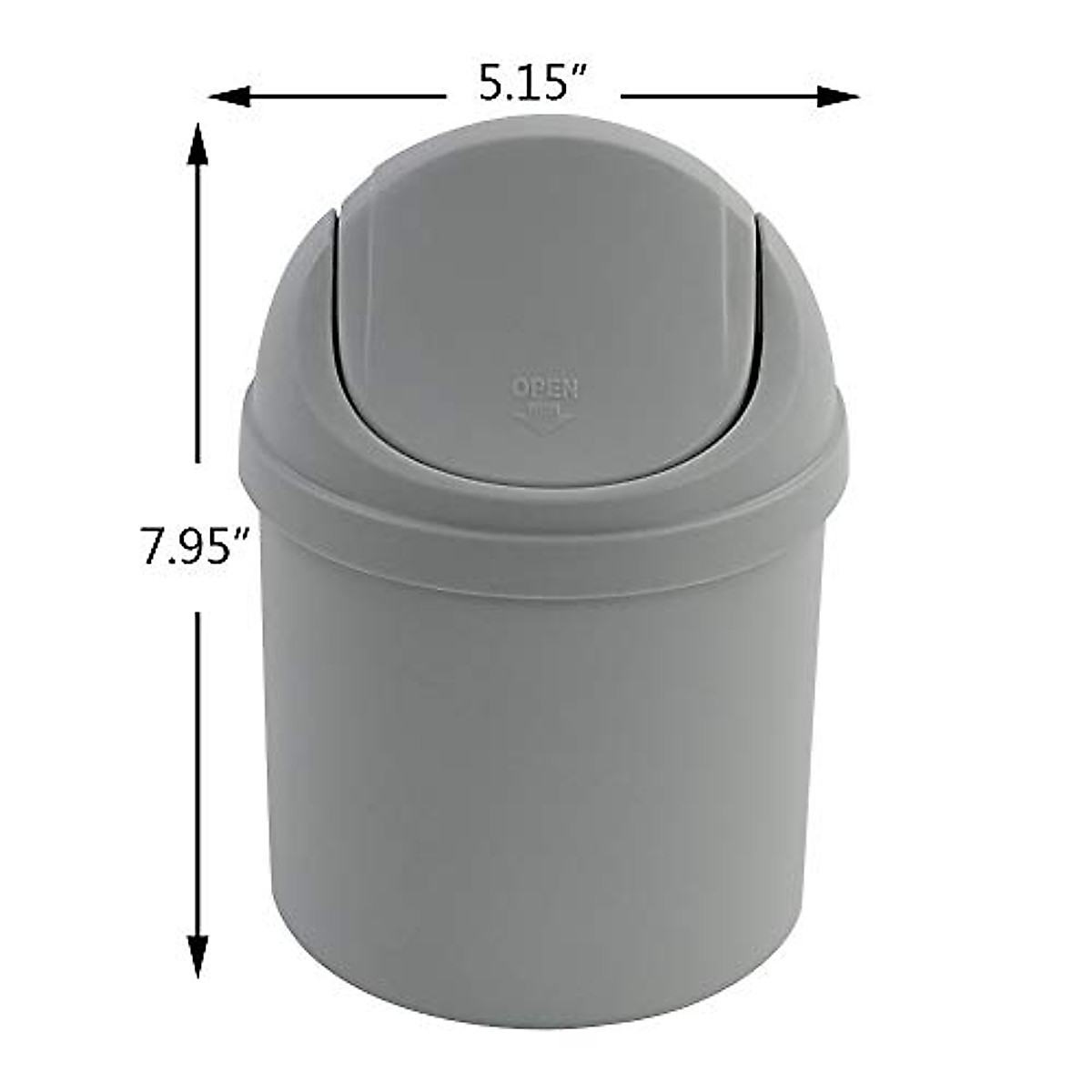 Zerdyne Plastic Mini Trash Can with Swing-Top Lid, 0.7 Gallon Tiny Garbage Can, Gray