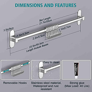 Altomoey Adhesive Wall Hooks Rack Kitchen Rail, 8 hooks 23.43Inch Space Saving Utensil Holder,No Drilling Wall Mounted Accessory Hanger for Kitchen Bathroom