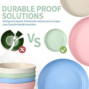 64 Pcs Wheat Straw Dinnerware Sets Unbreakable Dinnerware Set Plastic Dishes Set Reusable Lightweight RV Camping Bowls Dishes Plates Cups Set Microwave Safe Dinnerware for Kitchen Indoor