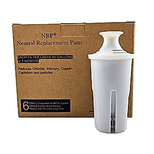 NRP 6-pack Water Jug Activated Charcoal Filter Replacement for BRITA Classic 35557, OB03, 107007 pitcher & dispenser | 40-gallons per filter