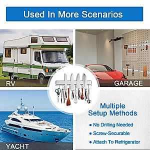 HomeSimplex 12 Inch Magnetic Knife Holder for Wall or Fridge with 6 Hooks No Drill - Adhesive Double Magnetic Knife Bar - Refrigerator Knife Magnetic Strip - 304 Stainless Steel Kitchen Utensil Holder