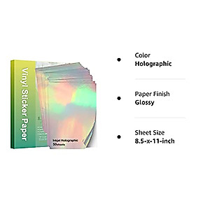 Stampcolour 50 Sheets Holographic Printable Vinyl Sticker Paper for Cricut,Glossy Decal Paper,Self-Adhesive Labels Crafts,Dries Quickly Tear Resistant-for Any Epson HP Canon Sawgrass Inkjet Printer A4