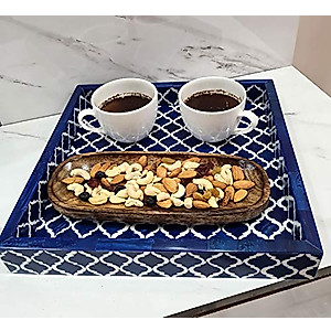 A Bone Exotic Designer Handmade Tray Kitchen Usage Coffee Table Top Drinks Serve Trays Vintage Square Blue Tray,12X12, Blue & White