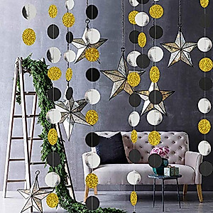 Decor365 Gold Back Circle Dots Garland Streamers Party Decorations Glitter Black Hanging Streamer Banner Backdrop Decoration for Birthday/Wedding/New Year/Gruaduation