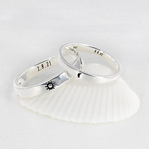 SHAREMORE Matching Rings for Couples Sun and Moon Rings Personalized Heart Promise Couple Ring Customized Engagement Wedding Ring Band Sets for Him and Her Sterling Silver High Polished Comfort Fit