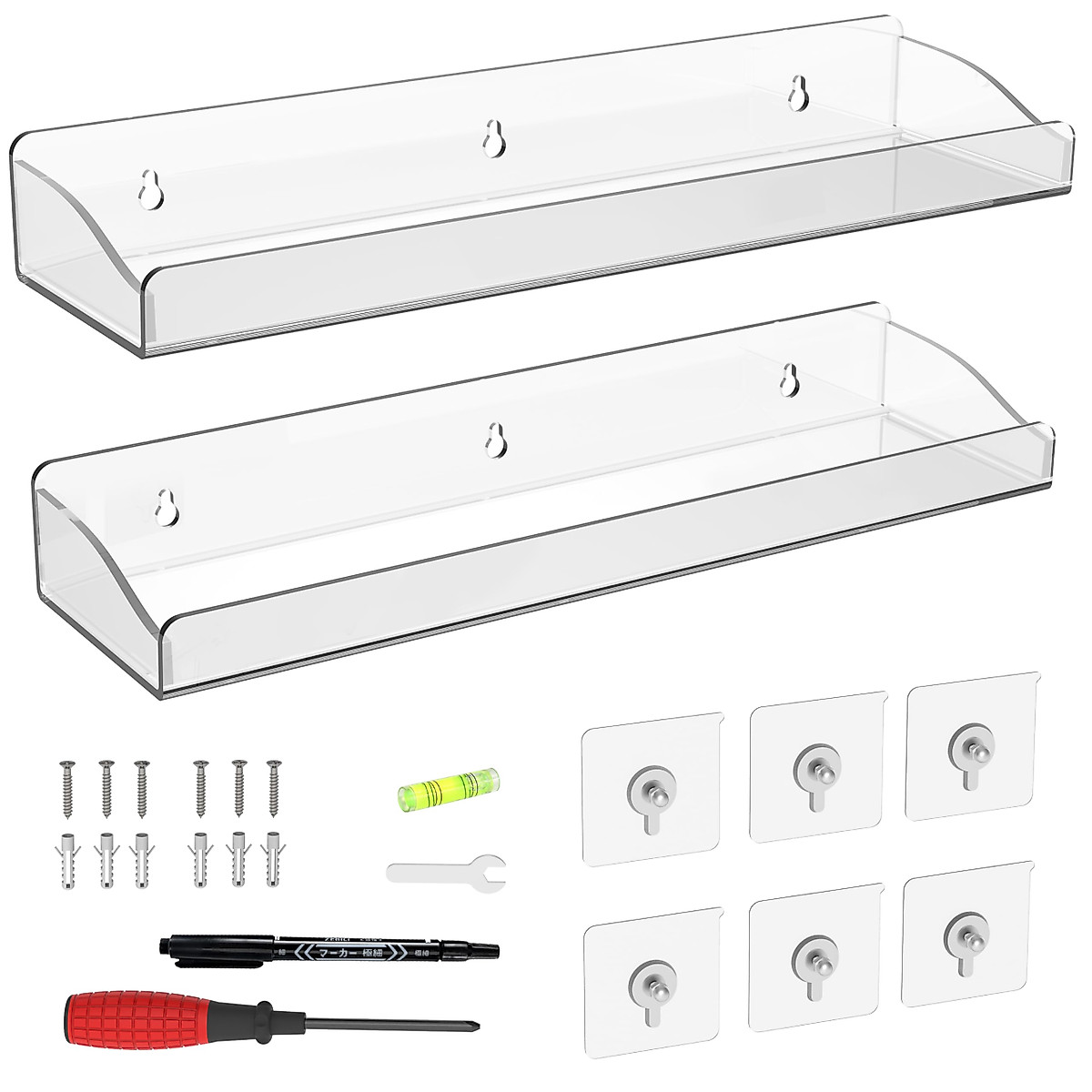 VIOOAL 15 Inch 2 Pack Clear Acrylic Floating Wall Shelves