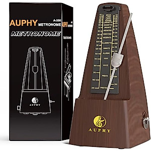 AUPHY Mechanical Metronome with Accent Bell, Classic Shape, Accurate Beat, Multiple Beat Modes, Suitable for Piano Guitar Drums Violin Saxophone etc（Wood Grain）