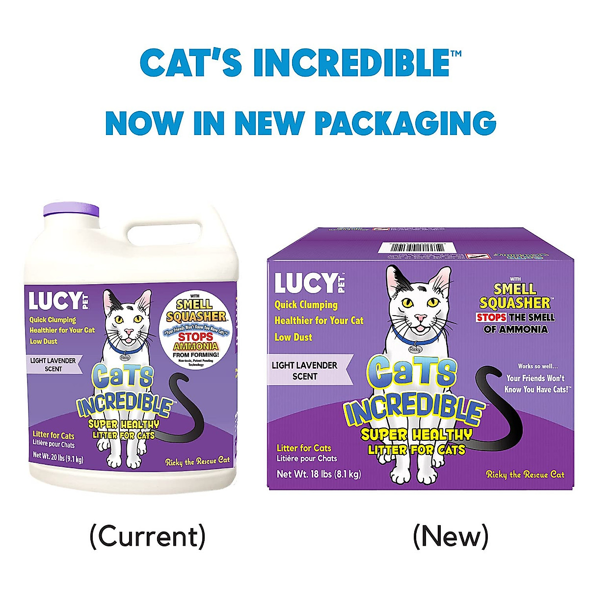 Lucy Pet Cats Incredible 18 lb Box Clumping Cat Litter Recyclable Box with Smell Squasher, Absorbent Natural Clay Formula Prevents Ammonia Smell Build-Up, Light Lavender Scent
