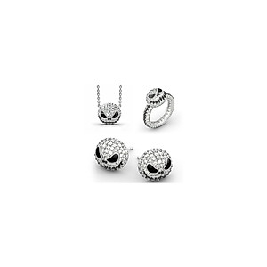 Jack Skellington Necklace for Women Halloween Skull Earrings Necklace Rings Jewelry Set Punk Style Harajuku Accessories 3 Pcs Diamond Skull Jewelry Gifts for Best Friends (8)