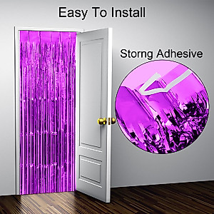 Thicken Purple Foil Fringe Curtains Decorations 3.2x8.2ft - 2 Pack, Photo Backdrop for Birthday Bachelorette Bridal Shower Baby Shower Graduation Party, Party Streams Decor