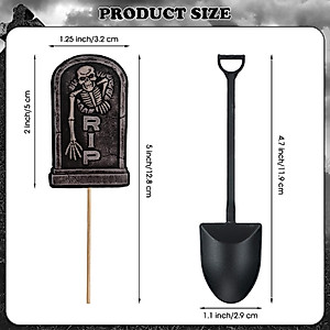 48 Pcs Halloween Cupcake Toppers - Tombstones Graveyard Cake Topper, Halloween Cake Decorations with Mini Shovel Spoons, 8 Designs Halloween Cupcake Picks for Kids Birthday Halloween Party Decorations